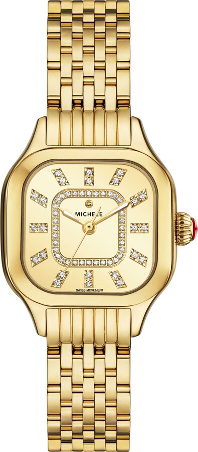 Michele Women's Meggie Three-Hand, Gold-Tone Stainless Steel Watch ...
