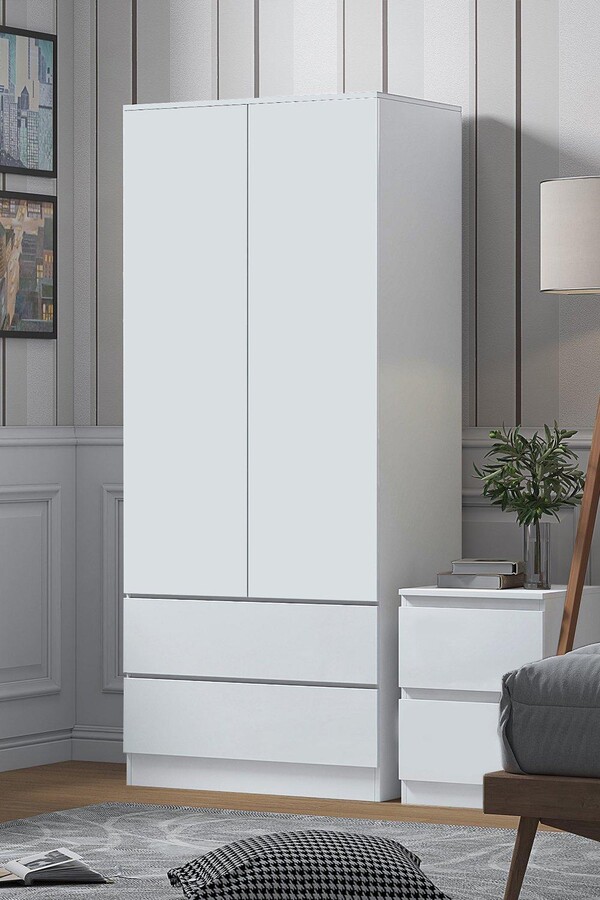FWStyle 2 Door 2 Drawer Combination Wardrobe Matt White - Stora ...