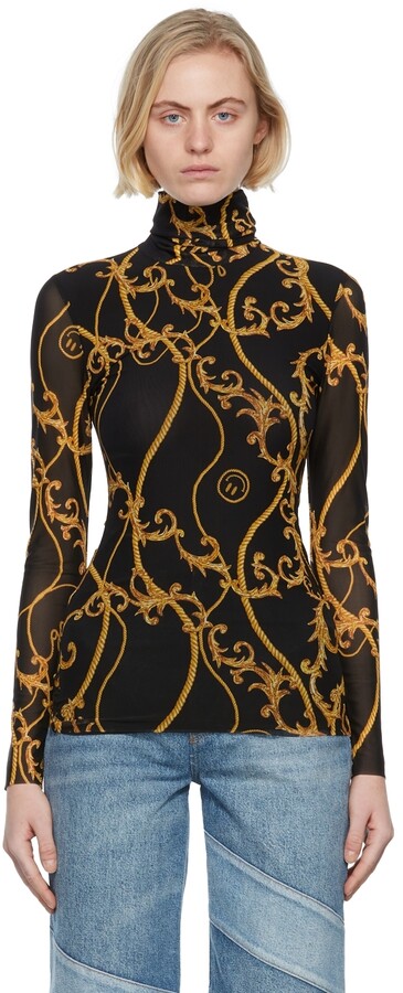 Ganni Black Mesh Print Turtleneck - ShopStyle Tops
