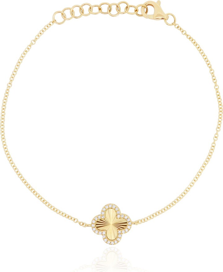 The Lovery Fluted Gold Diamond Halo Clover Bracelet - ShopStyle