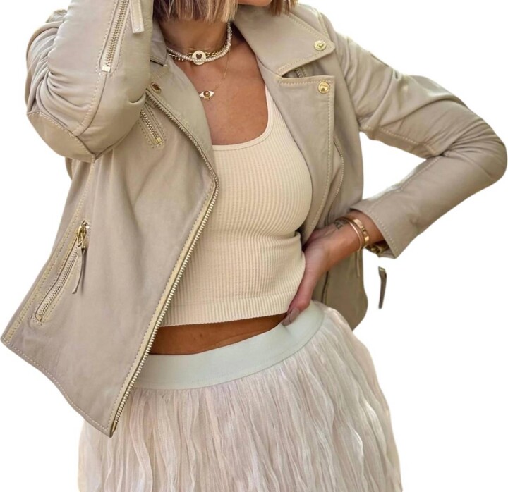 MAURITIUS Christy Metallic Leather Jacket In Off White/gold - ShopStyle