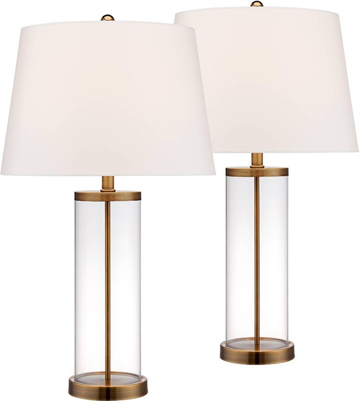 360 Lighting Coastal Table Lamp 26" High Glass Cylinder Gold Fillable ...