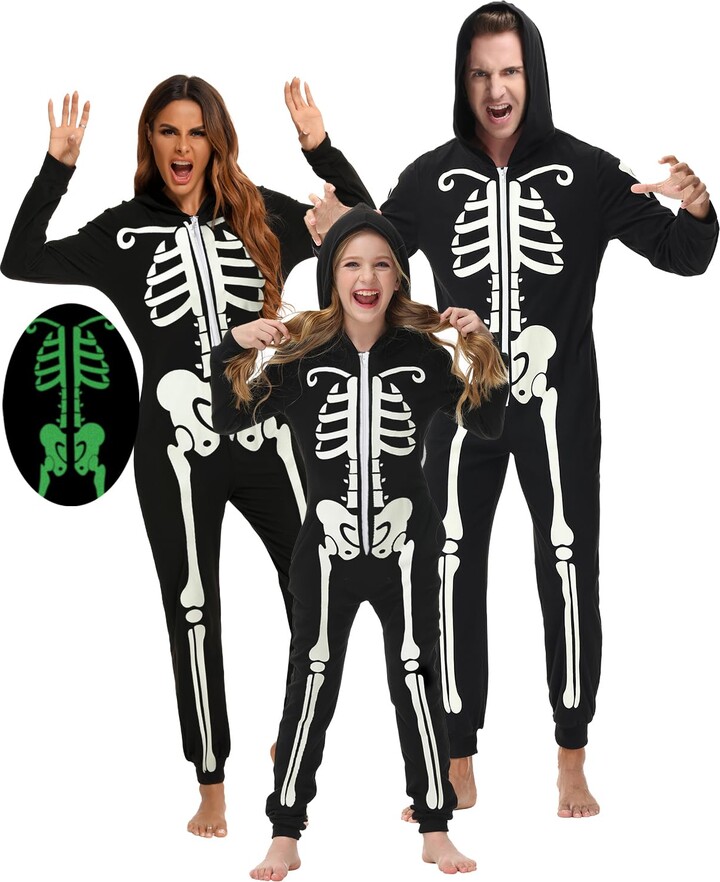 Veseacky Adult Unisex Skeleton Plush Pajamas Onesie Zipper-front with ...