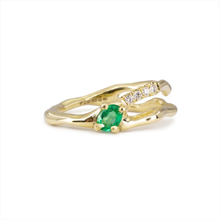 Irena Chmura Jewellery Split Ring - Emerald & Diamonds In 14K Gold ...