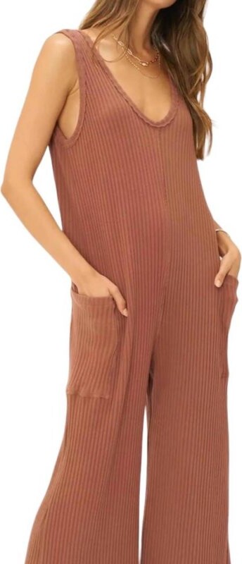 Project Social T Santa Maria Sweater Rib Jumpsuit In Root Beer - ShopStyle