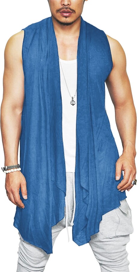COOFANDY Men's Ruffle Shawl Collar Cardigan Sleeveless Open Front Vest ...