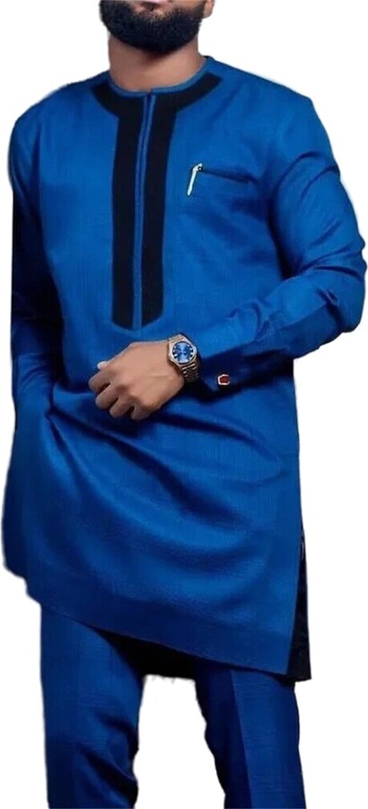 crazynekos Men's African 2 Piece Set Traditional Shirt and Pants Set ...