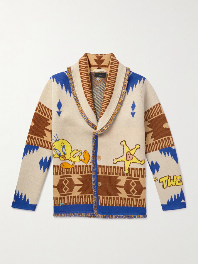 Alanui + Looney Tunes Tweety Cowboy Icon Fringed Wool-Jacquard Cardigan - ShopStyle