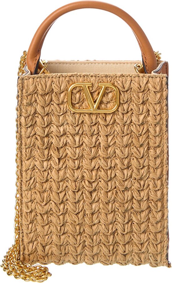 Valentino Vlogo Straw & Leather Shoulder Bag - ShopStyle
