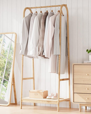 Loon Peak Bamboo Clothes Rack, Freestanding Clothing Rack With Storage ...