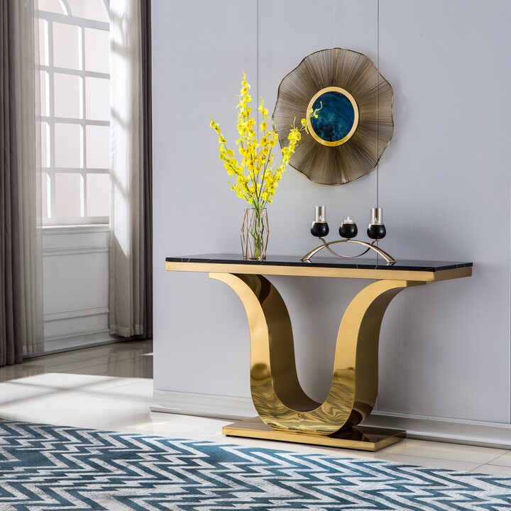 GEROJO Modern Marble Console Table with Gold-Finished U-Shape Stainless ...