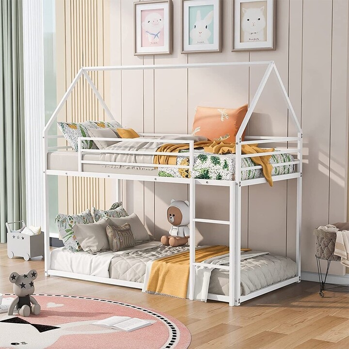Snake River Décor Heavy Duty Metal Low Bunk Bed with Roof House Bed ...