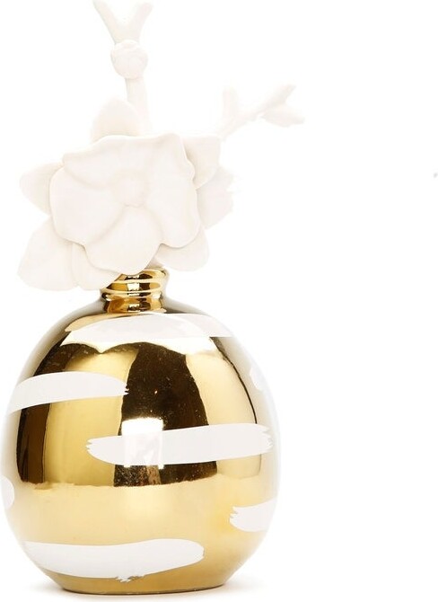 Vivience Gold Bottled Diffuser with White Brushstroke Design and White ...