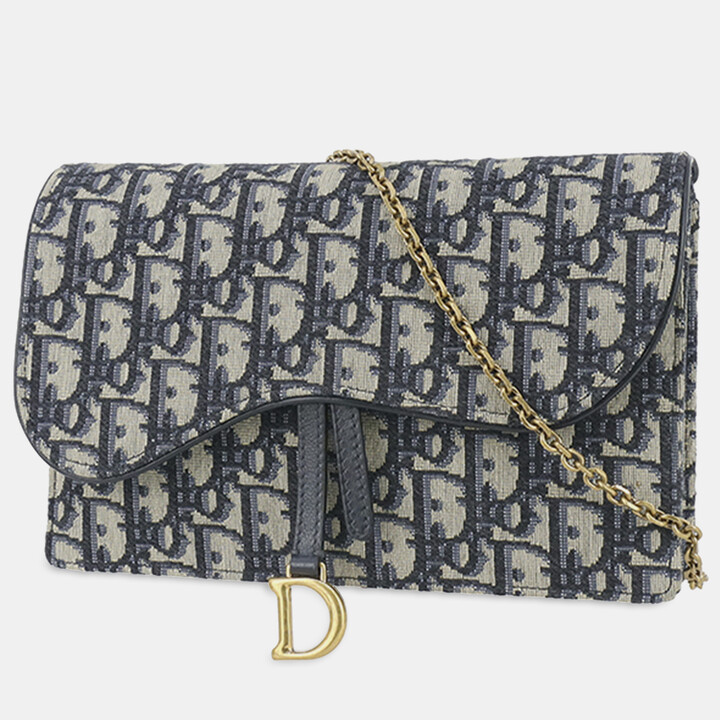 Christian Dior Blue Oblique Canvas Saddle Wallet On Chain - ShopStyle
