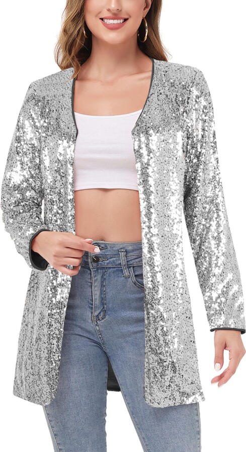 Anna-Kaci Women's Open Front Sequin Coat Las Vegas Blazer Party Club ...