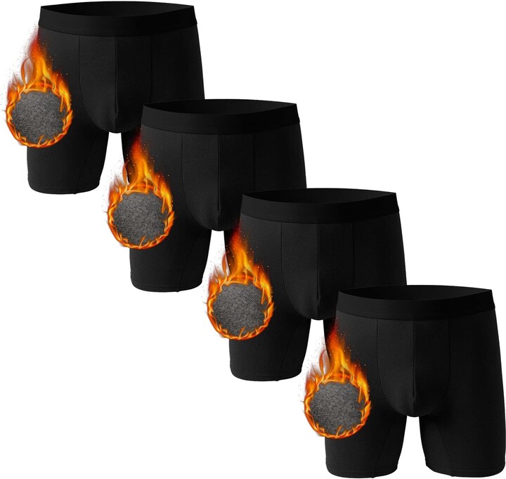 Nuofengkudu Mens Thermal Seamless Boxer Briefs Long Leg Warm Underwear ...