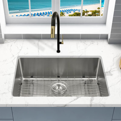 KBFmore Tight Radius 27 inch 18 Gauge Single Bowl Undermount Kitchen ...