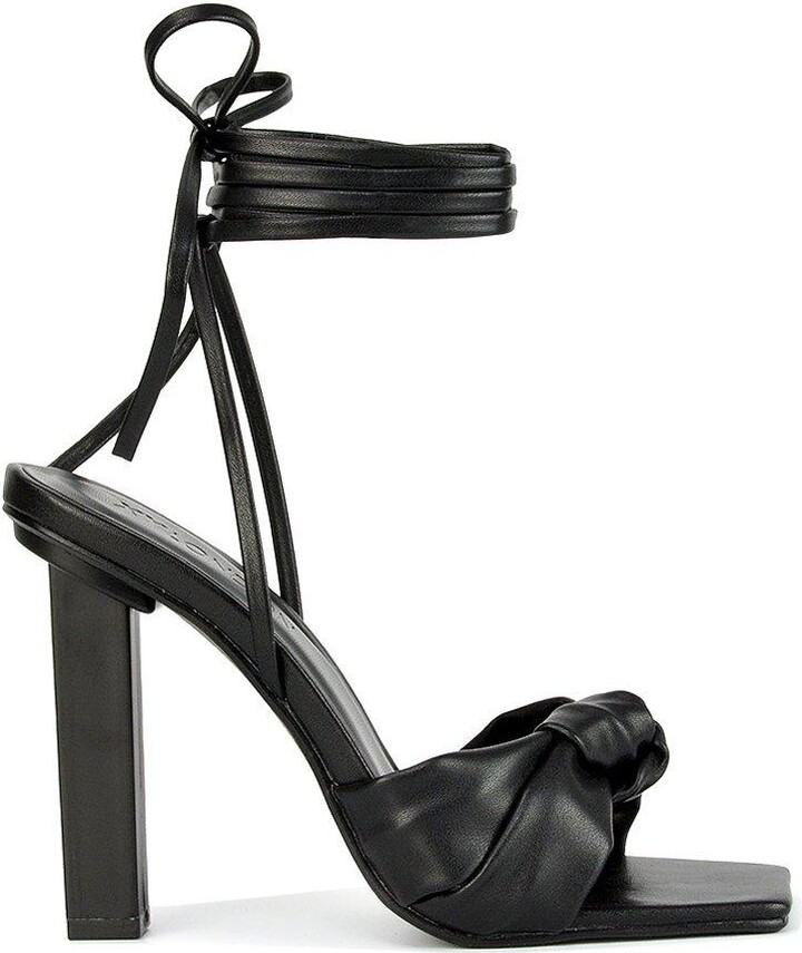 XY London 'Evelyn' Knot Detail Strappy Lace Up Square Toe Block High ...