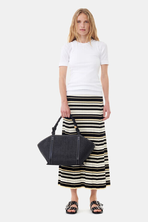 Ganni Black Bou Medium Tote Raffia Bag - ShopStyle