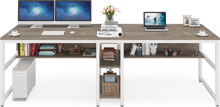 Tribesigns Two Person Desk with Bookshelf, 78.7 Computer Office Double ...