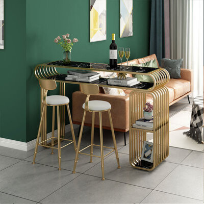 Everly Quinn Modern Simple Metal White Rectangular Bar Sets 55.1'' Bar ...