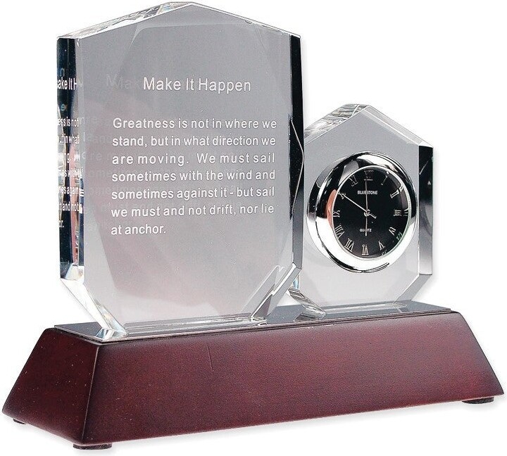 Curata Make It Happen Crystal Inspirational Desk Clock with Mahogany ...