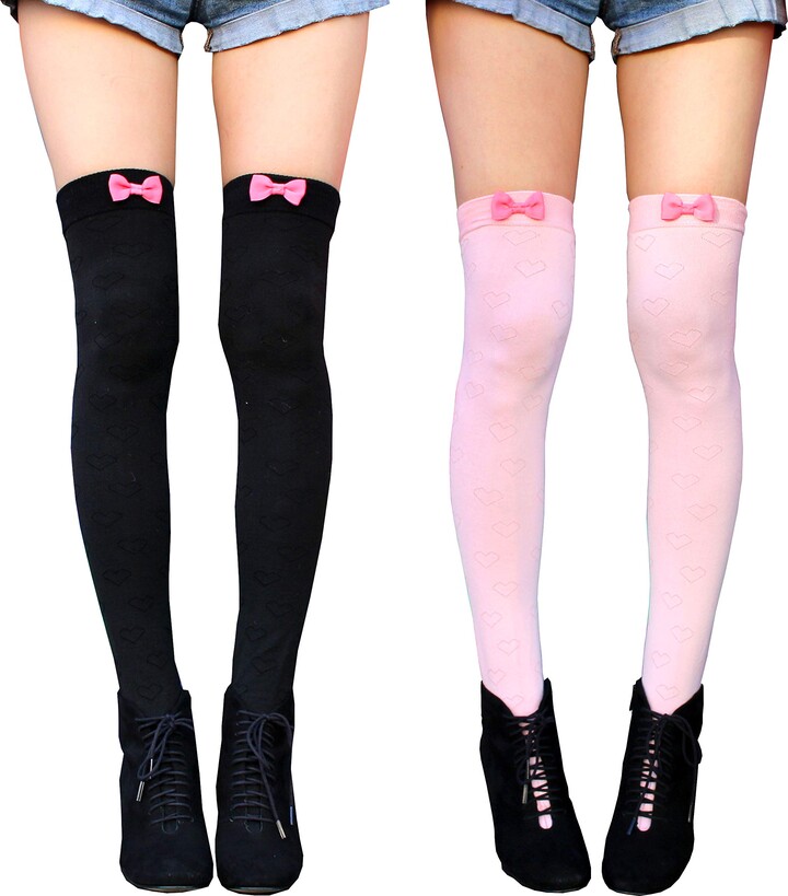 Millennials In Motion 2-Pack Kawaii Thigh High Socks Pink Bow Lolita ...