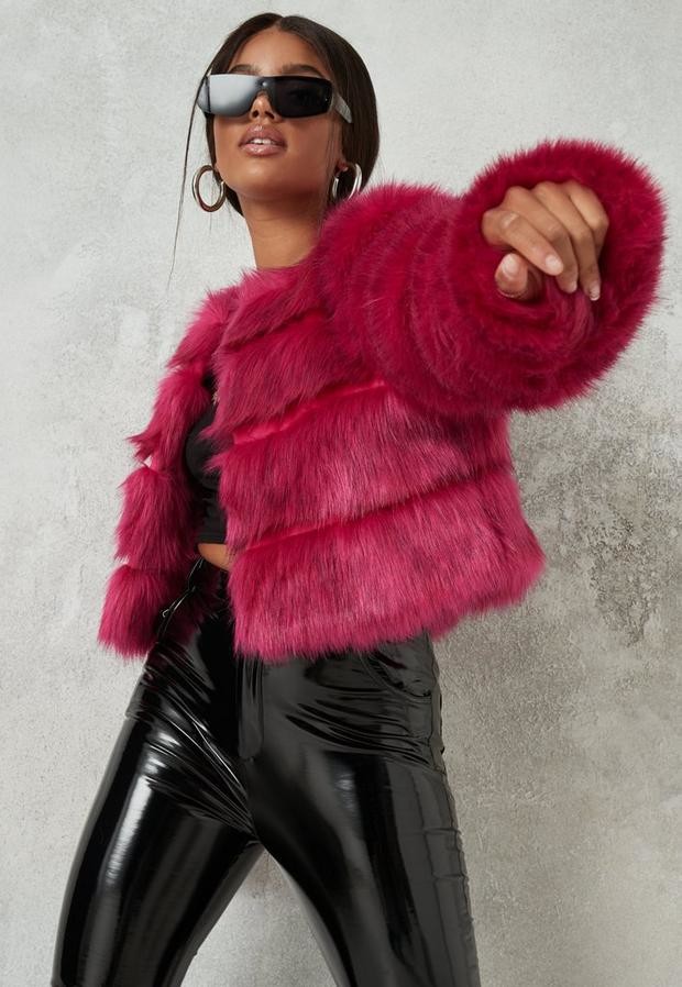 Missguided Hot Pink Faux Fur Pelted Cropped Jacket - ShopStyle
