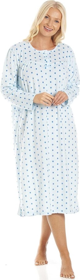 Camille Ladies Long Sleeved Nightdress - Polka Dot Smooth Womens ...