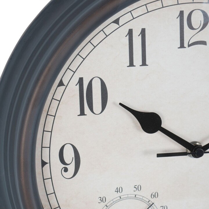 Libra Interiors Outdoor Antiqued Metal Clock with Temperature and ...