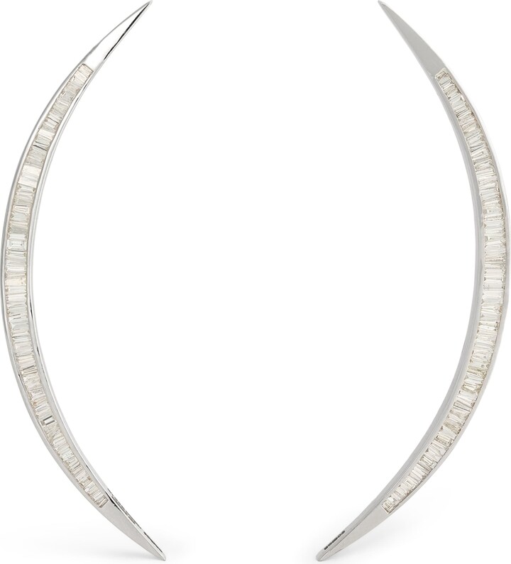 Bee Goddess White Gold and Diamond Star Light Crescent Moon Earrings ...