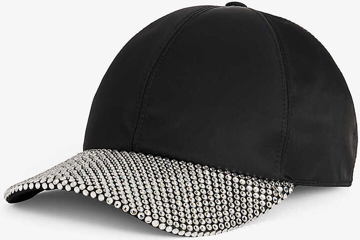 Prada Rhinestone-embellished logo-plaque recycled-polyamide cap ...