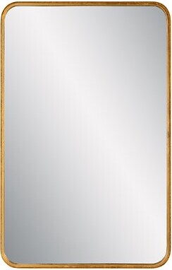 Benjara 38 Inch Wood Wall Mirror, Metal Frame, Rounded Corners, Gold ...