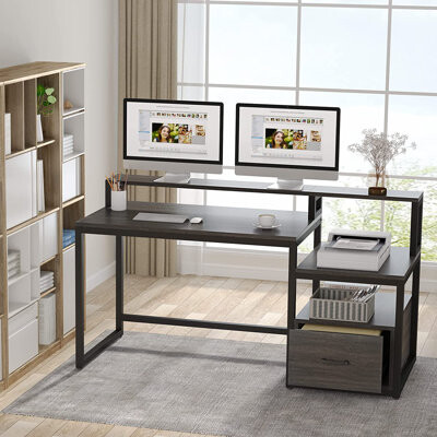 Rebrilliant Marlaya 60.3" Reversible Computer Desk with Hutch, Drawers ...