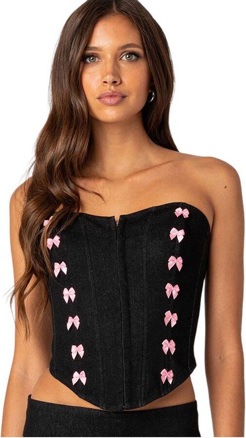 Edikted Women's Bow Babe Denim Corset Top - ShopStyle