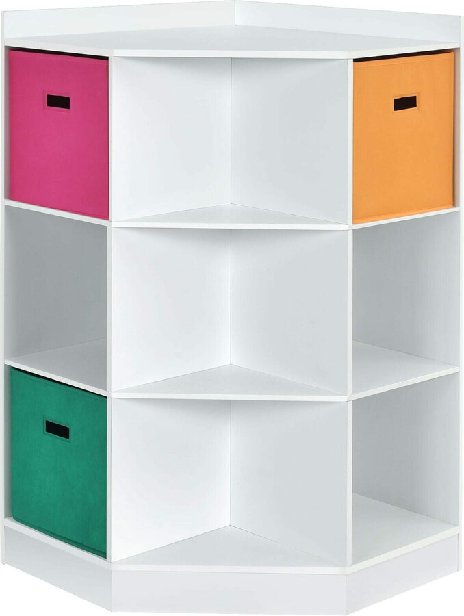 DORTALA Storage Cabinet w/Open Shelves and 3 Colored Storage Baskets ...