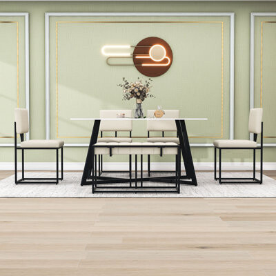 Mercer41 Dortly Modern 6-Piece Dining Set, Rectangular Dining Table ...