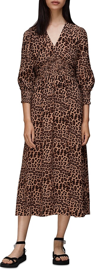 Whistles Jungle Cheetah Shirred Midi Dress - ShopStyle