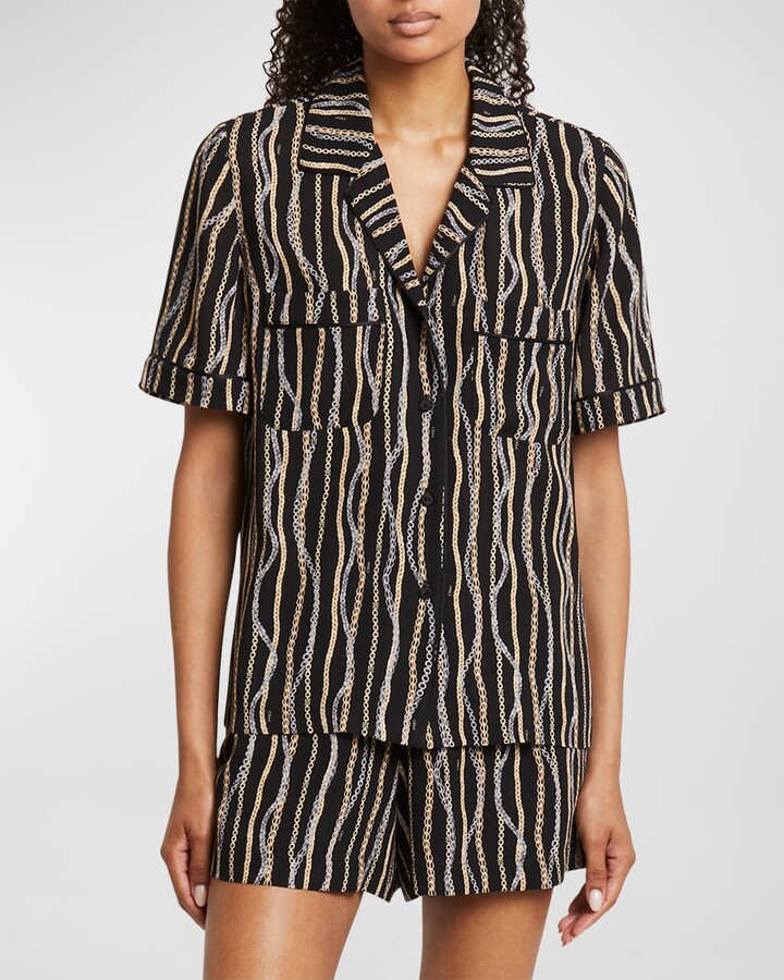 Chloé Chain-Print Silk Camp Shirt - ShopStyle Tops