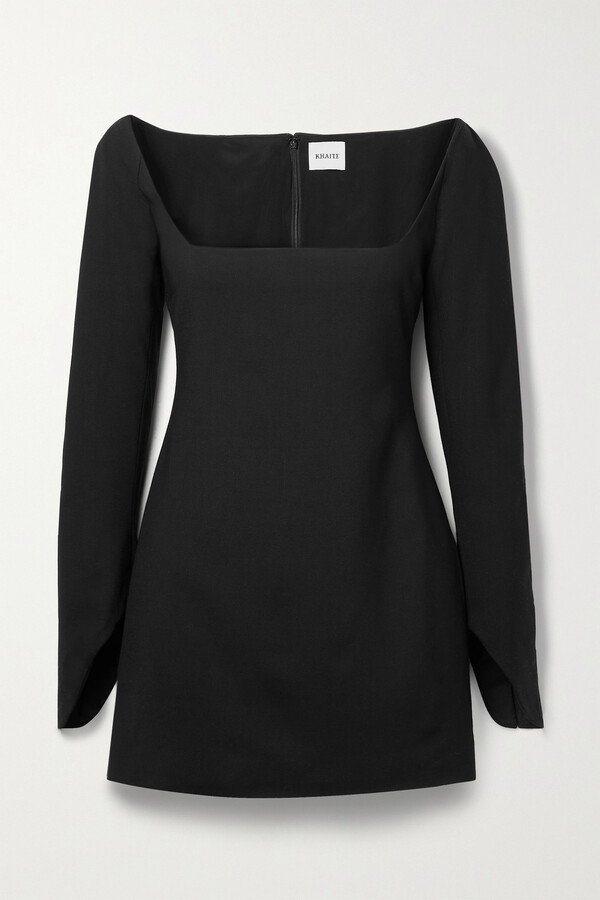 KHAITE Tate Button-detailed Woven Mini Dress - Black - ShopStyle