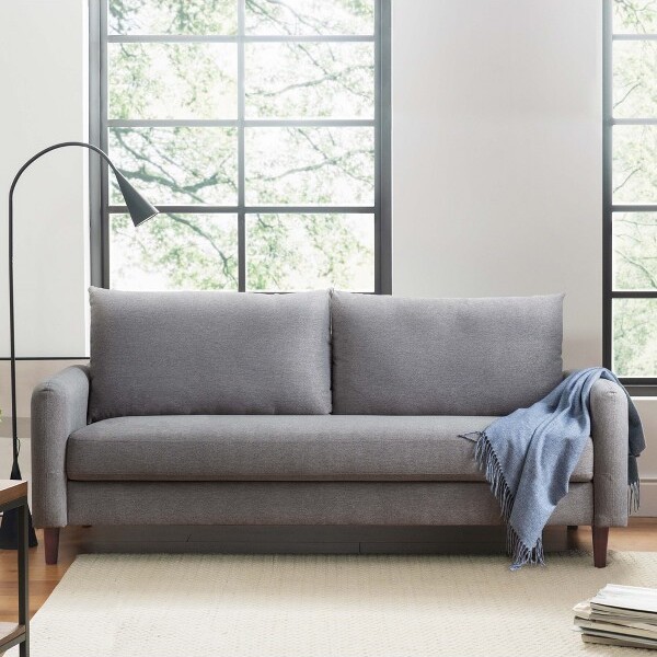 Mae Mid-Century Modern Curved Arm Sofa with Solid Wood Legs Light Gray ...