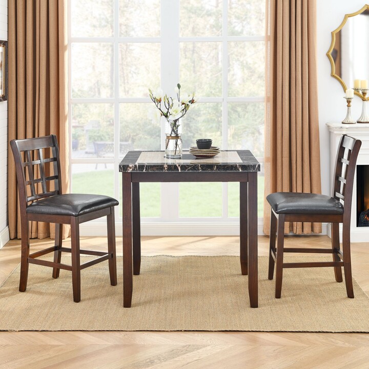 5 Pieces Faux Marble Top Counter Height Dining Table and PU Upholstered ...