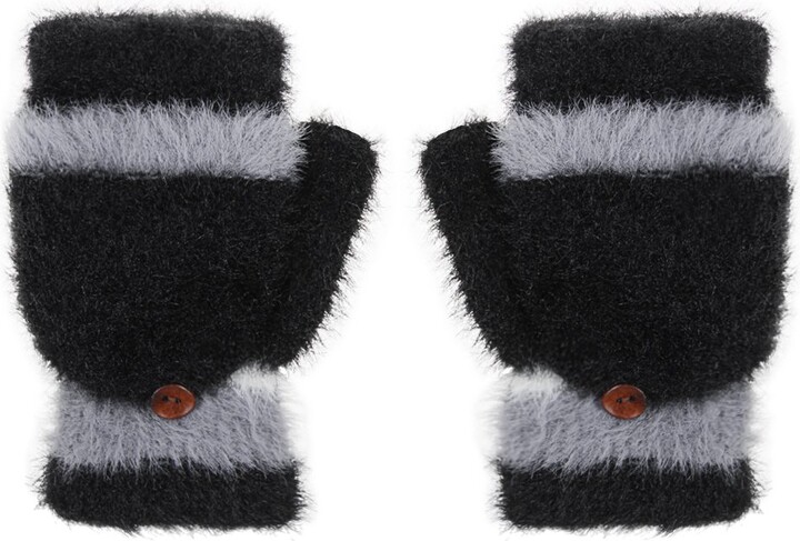 Ylucky Women Girls Furry Flip Top Convertible Gloves - Soft Faux Fur ...