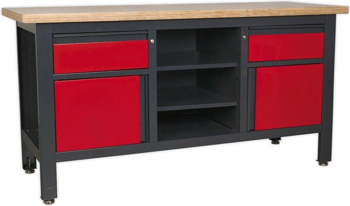 Loops Lockable Workstation- 2 Draw & 2 Cupboard with Pegboard & Open ...
