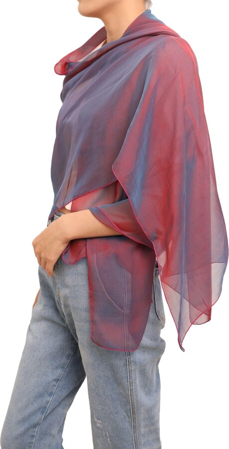 prettystern Shimmering iridescent Plain Stola Taffeta Silk Scarf Women ...