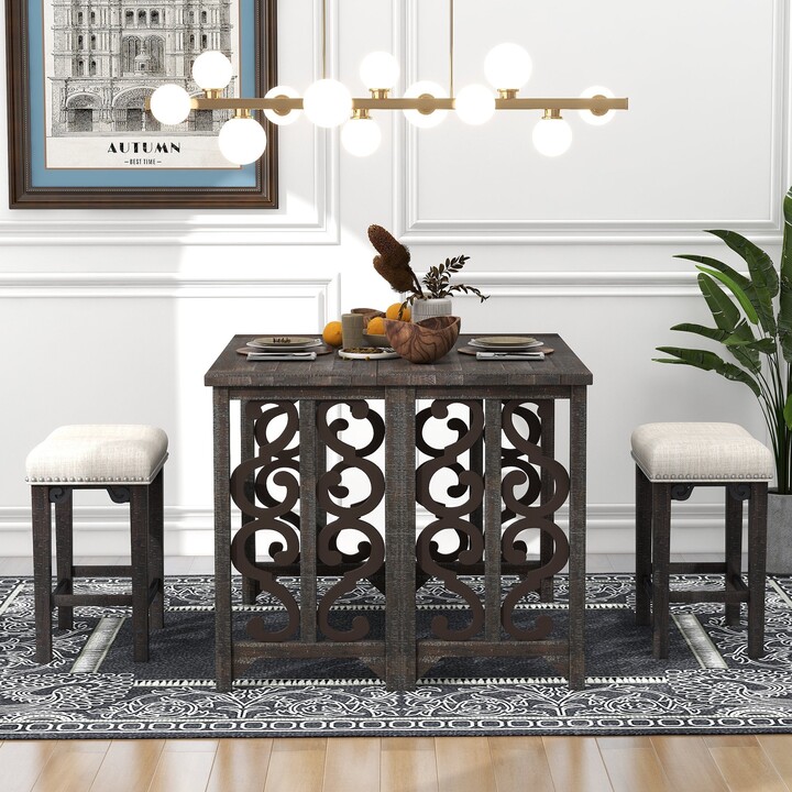 Nestfair 3-Piece Retro Solid Wood Counter Height Pub Set Foldable Table ...