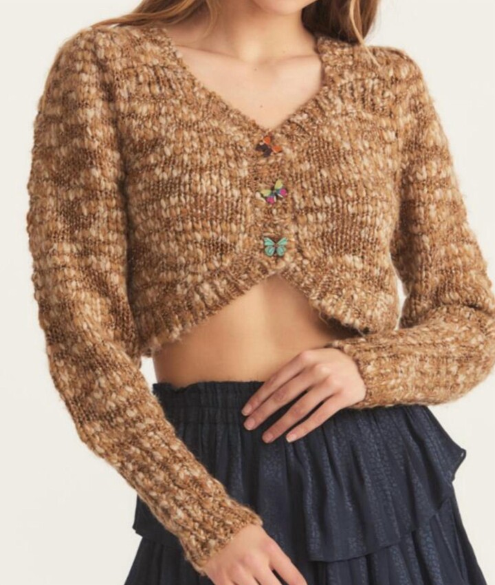 LoveShackFancy Saundria Crop Cardigan in Bubbly Champagne - ShopStyle Sweaters