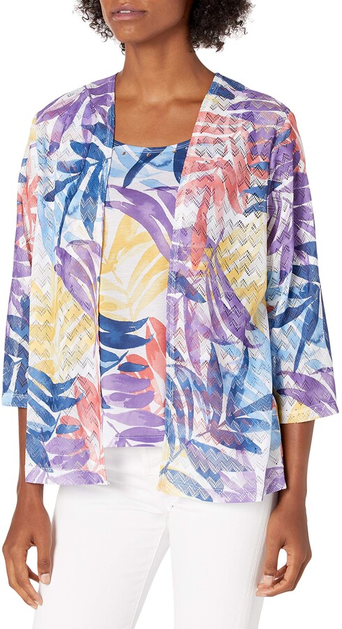 Alfred Dunner Women's Petite Watercolor Leaf Printed Two for ONE TOP ...