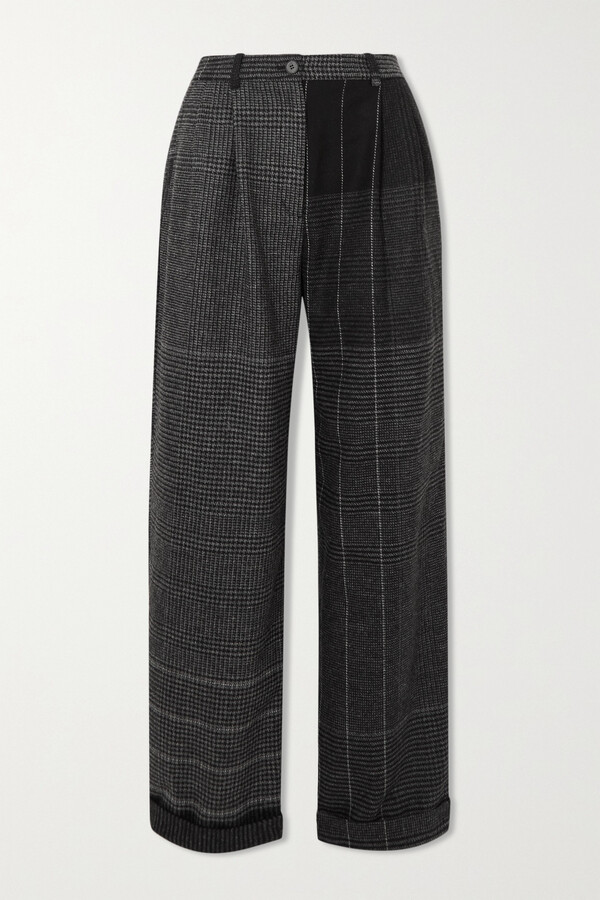 McQ In Dust Prince Of Wales Checked Wool Wide-leg Pants - Gray - ShopStyle