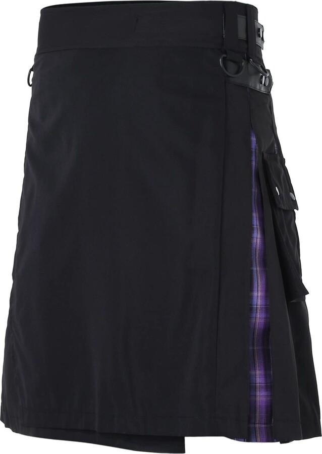 QIFLY Traditional Stag Party Kilt Men Plain Tartan Utility Kilts ...